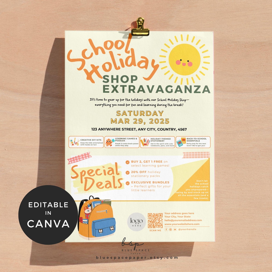 School Holiday Shop Flyer, Welcome Back to School Flyer, School ...