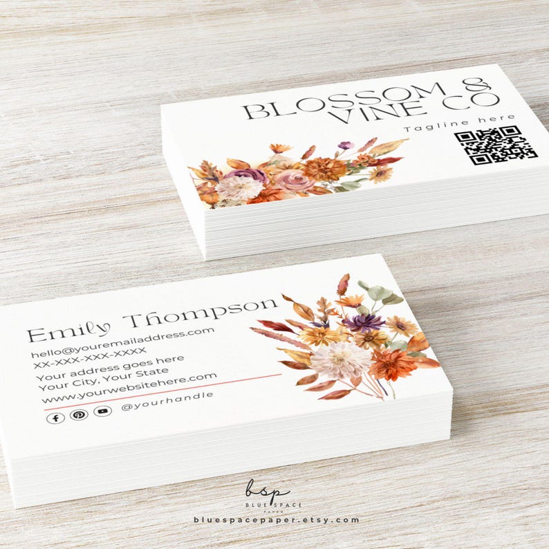 Florist Business Card Template, Flower Shop Business Card Template, DIY ...