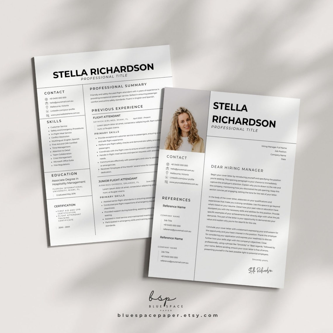 Flight Attendant Resume, CV Template and Cover Letter, Aviation Resume ...