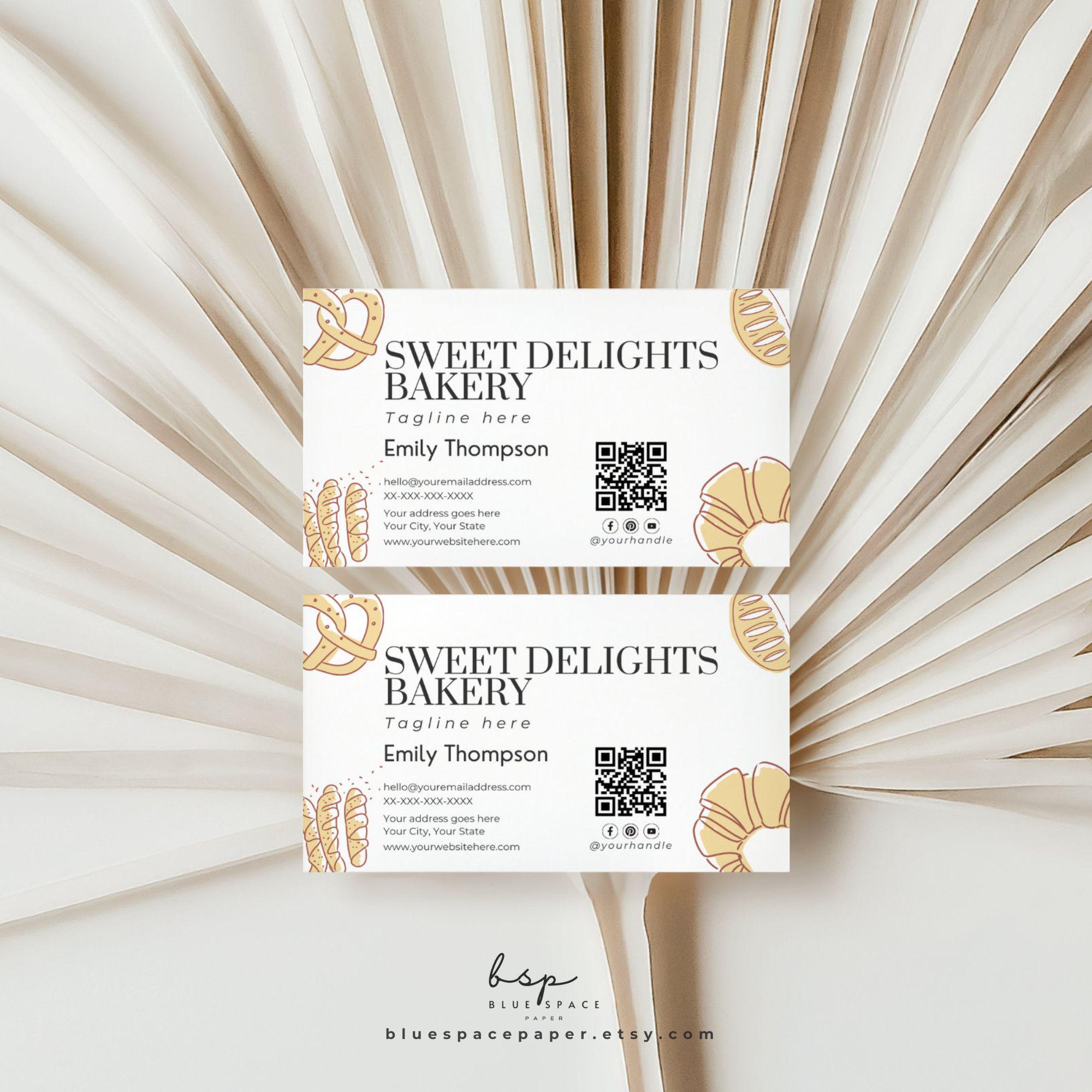 Bakery Business Cards Boho, Editable QR Code Template, DIY Business ...