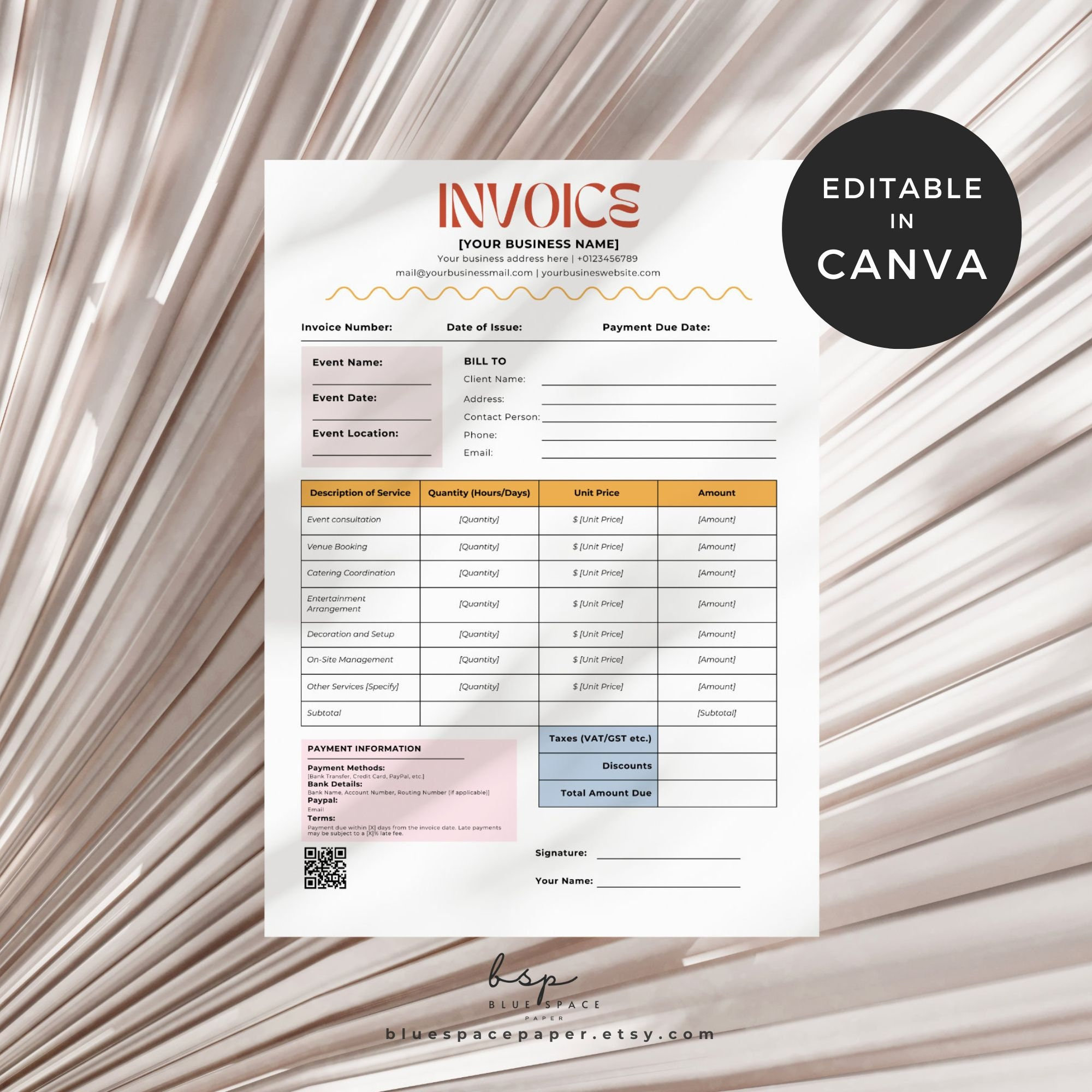 Event Planning Invoice, Invoice Receipt Template, Editable Invoice ...