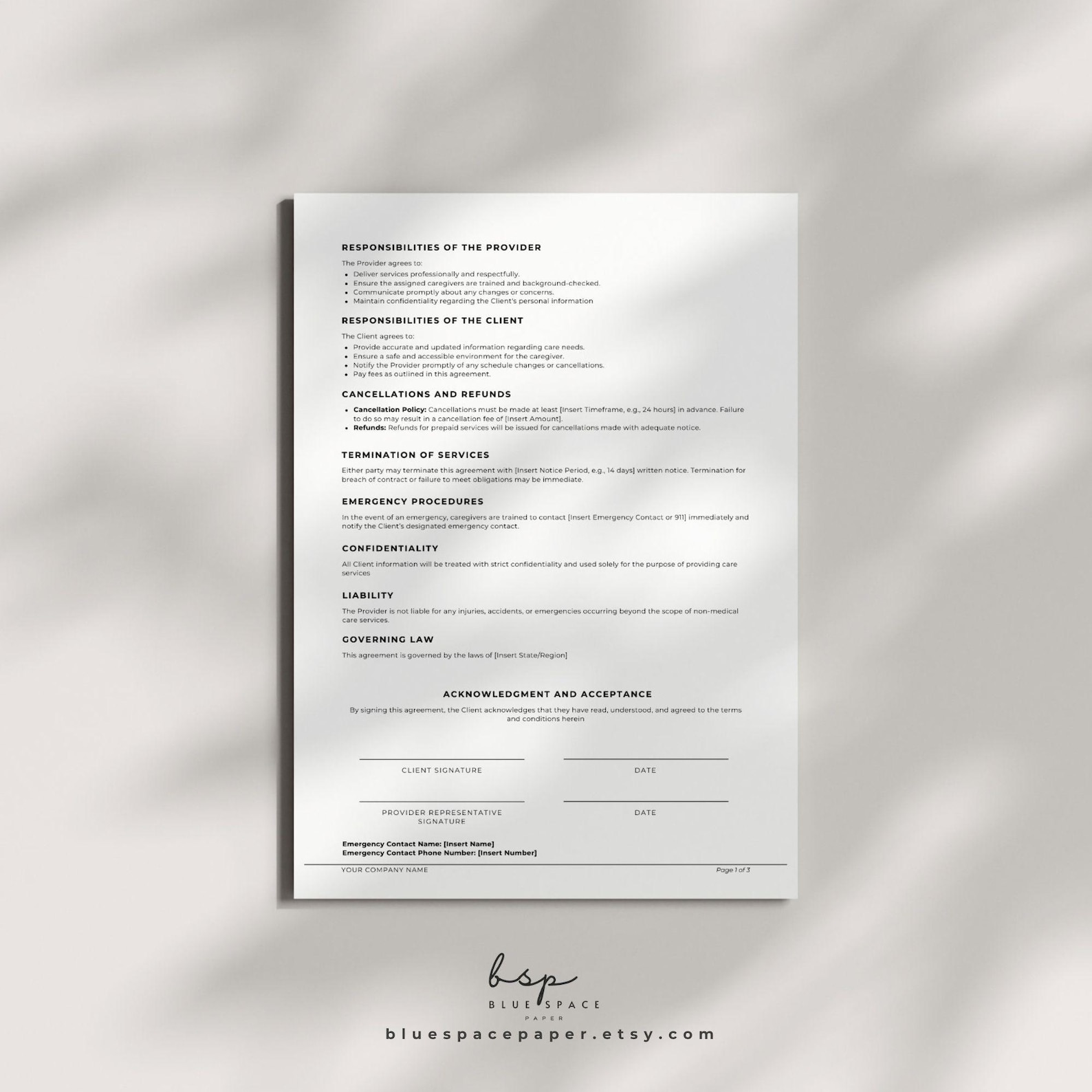 Client Service Agreement for Non Medical Home Care, Non Medical Home ...