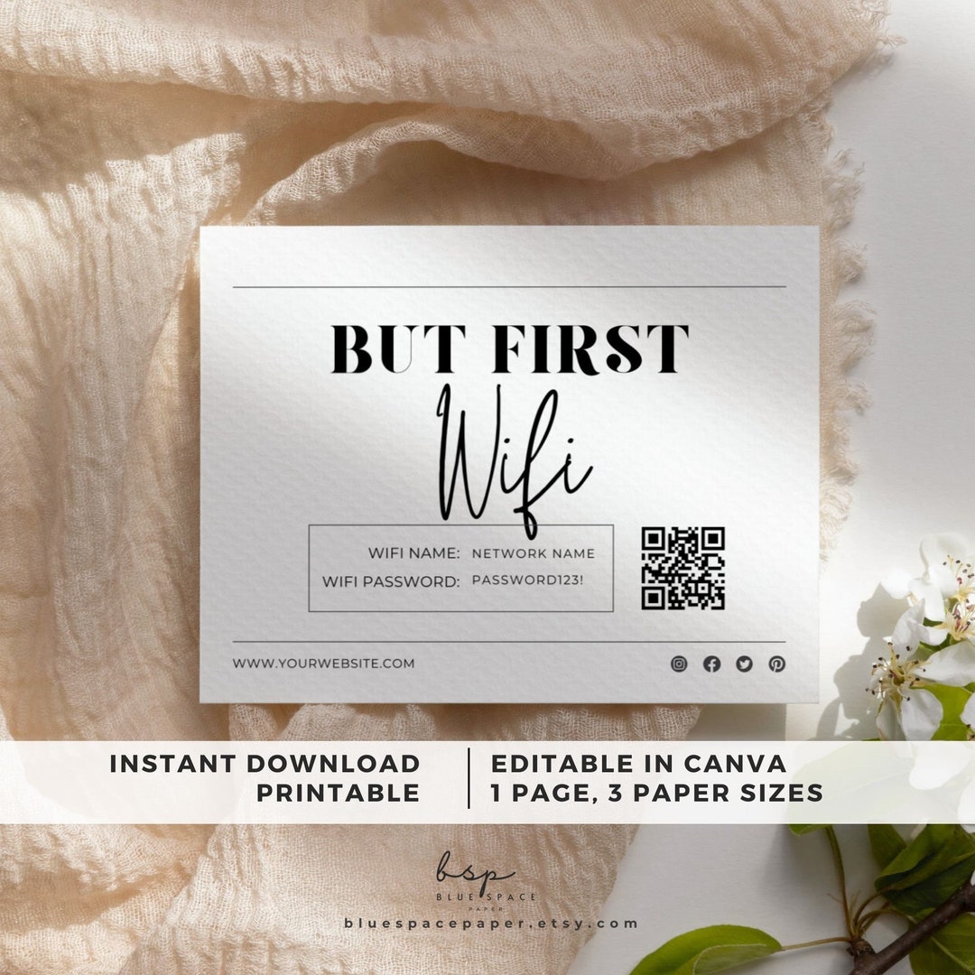 Airbnb Wifi QR Code, Custom QR Code Card, Wi Fi Password Sign, Vacation ...