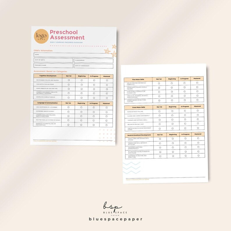 Preschool Assessment Sheets, Pre K Assessment Template, Homeschool ...