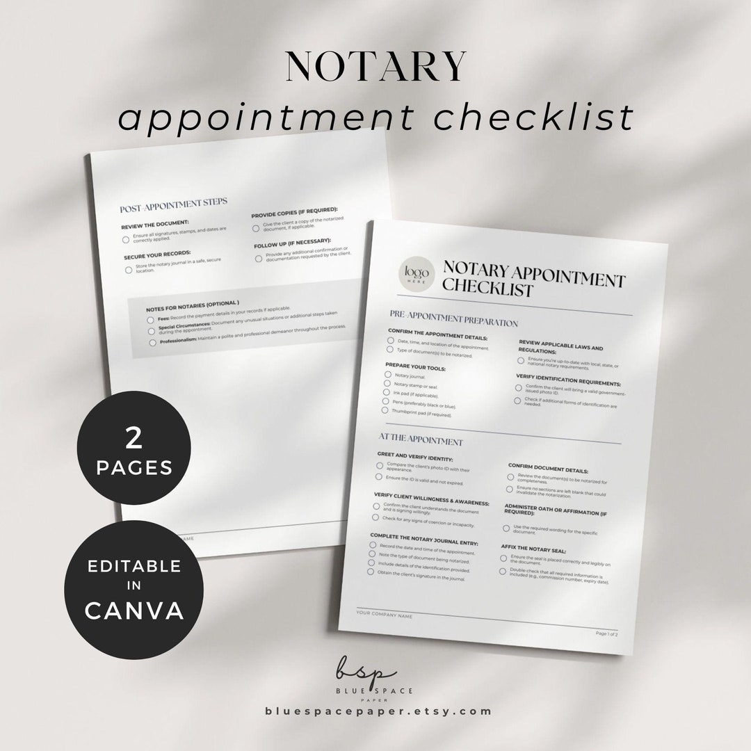 Notary Appointment Checklist, Notary Signing Agent Guide, Notary Loan ...
