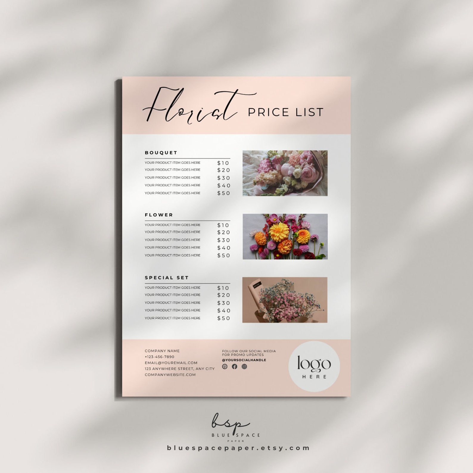 Florist Price List, Flower Bouquet Price List, Floral Flyer Template ...