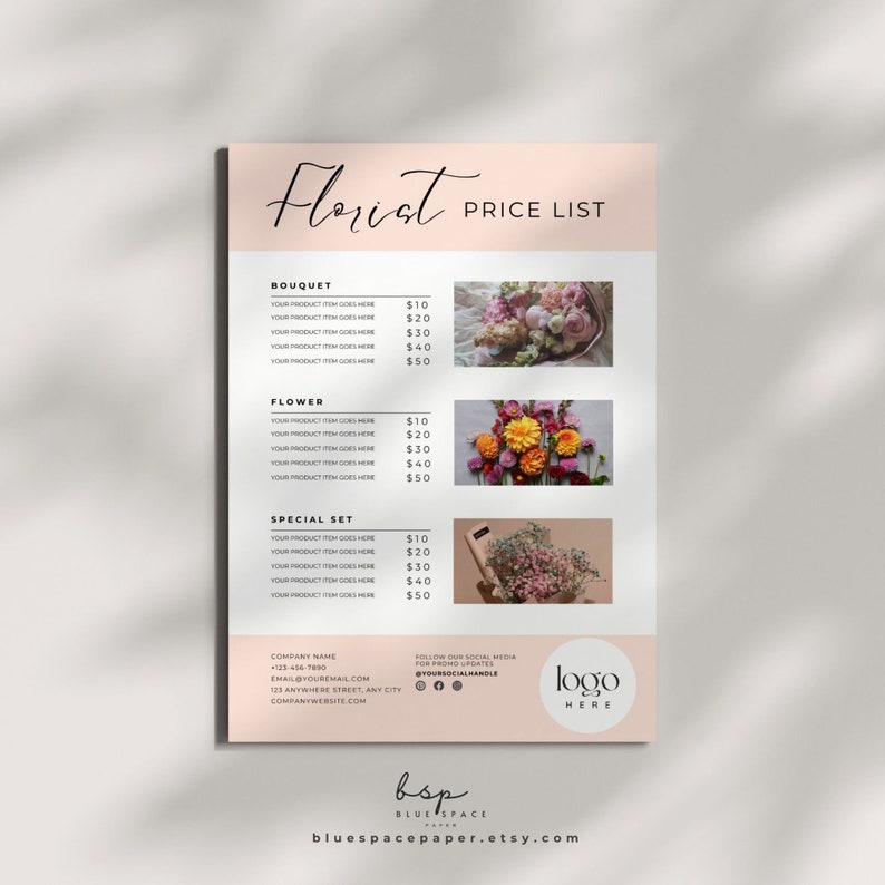 Florist Price List, Flower Bouquet Price List, Floral Flyer Template ...