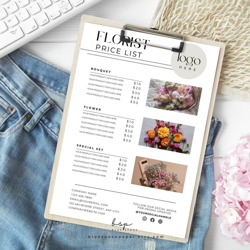Price List Template Flowers, Florist Price List, Flower Bouquet Price ...