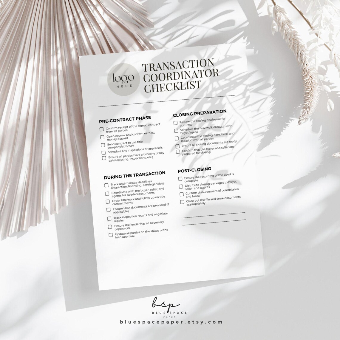 Transaction Coordinator Checklist, Real Estate Transaction Checklist ...