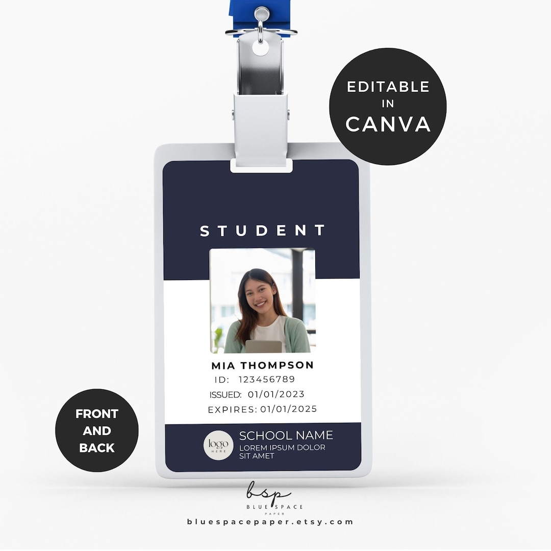 College Student ID Card Template Canva, Editable ID Badge, Customize ID ...