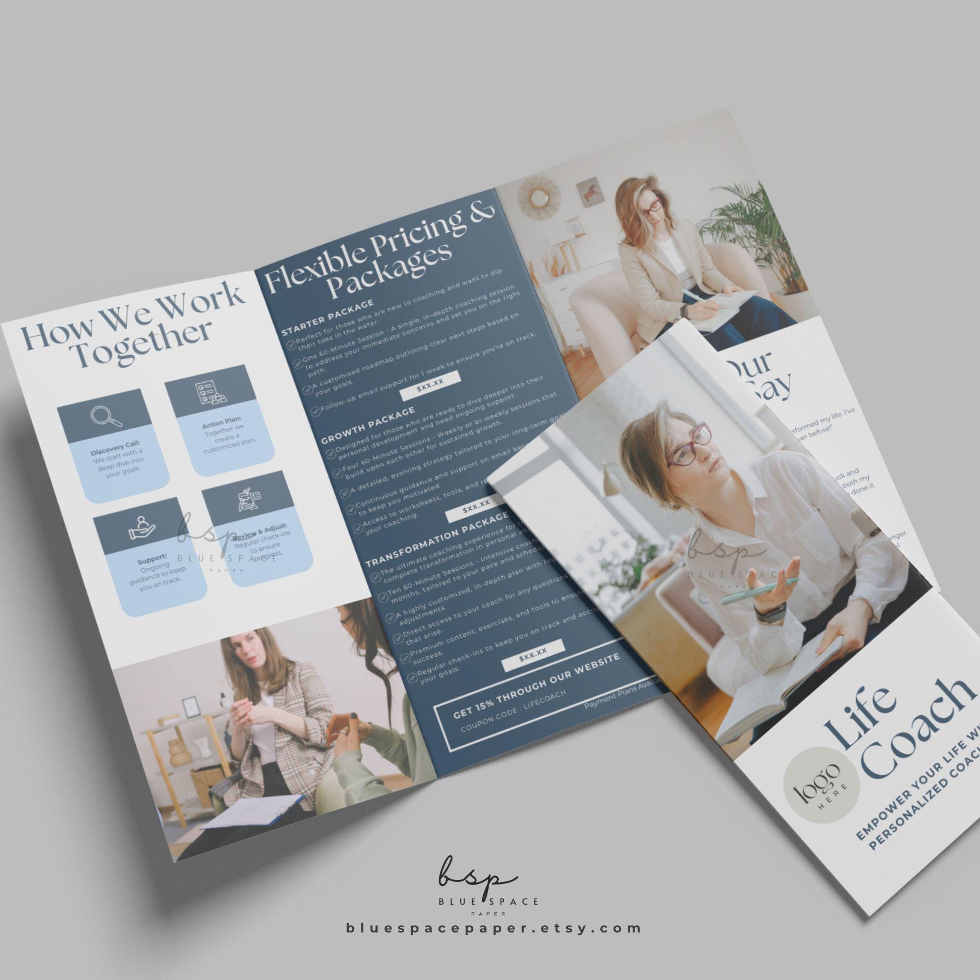 Coaching Brochure, Life Coach Brochure Template Canva, DIY Flyer ...