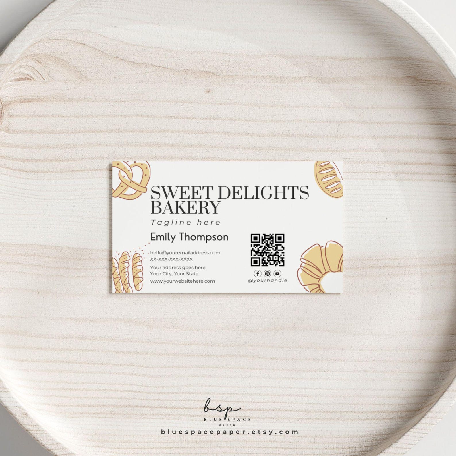 Bakery Business Cards Boho, Editable QR Code Template, DIY Business ...