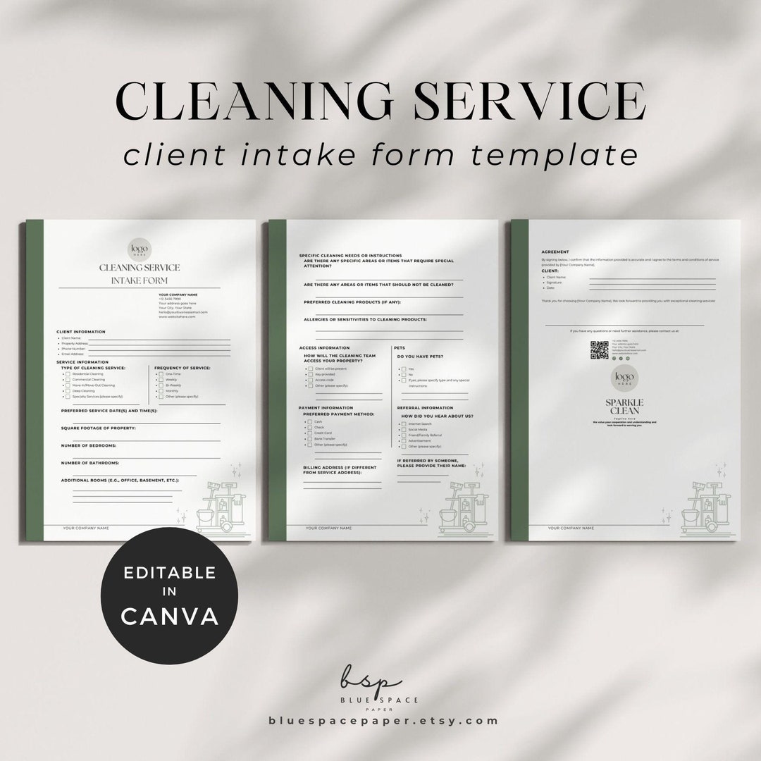 Cleaning Services Client Intake Form, Cleaning Business Forms Template ...