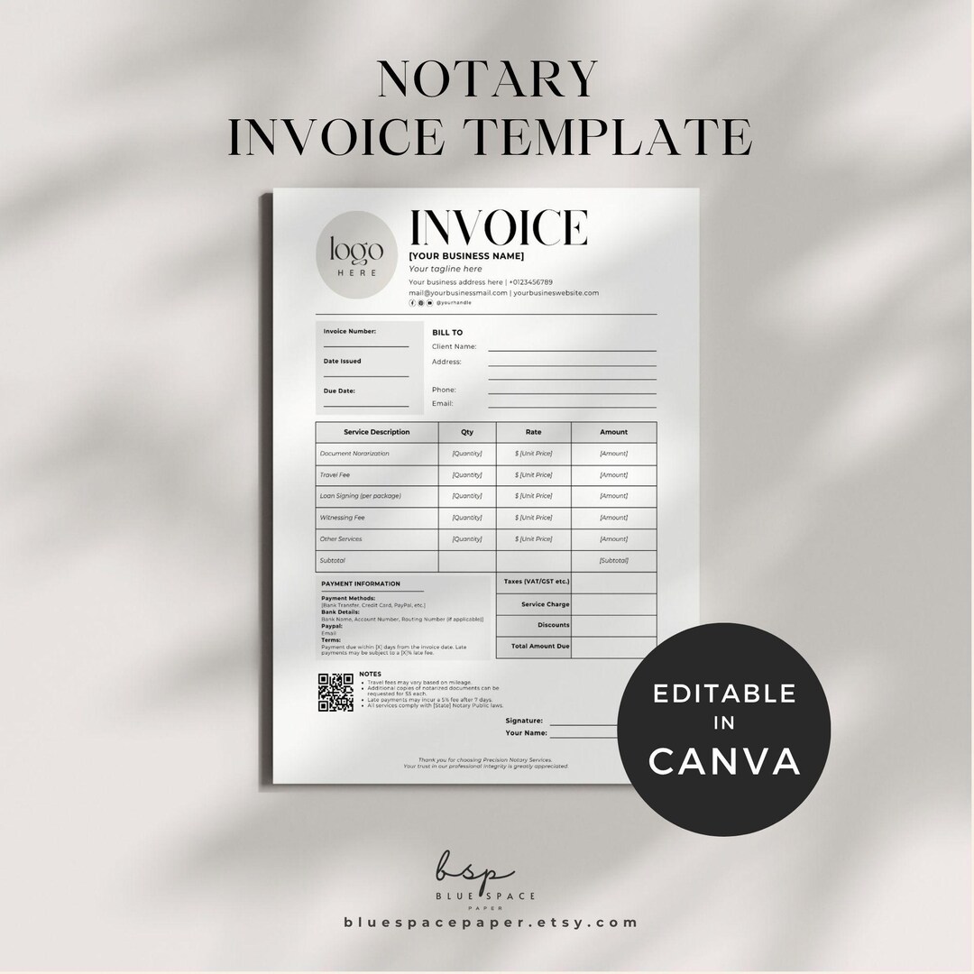 Notary Invoice Template, Notary Signing Agent Template, Notary Public ...