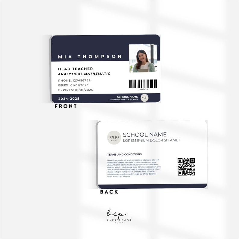 Printable Teacher Id Card, Editable ID Badge, ID Card Template Canva ...
