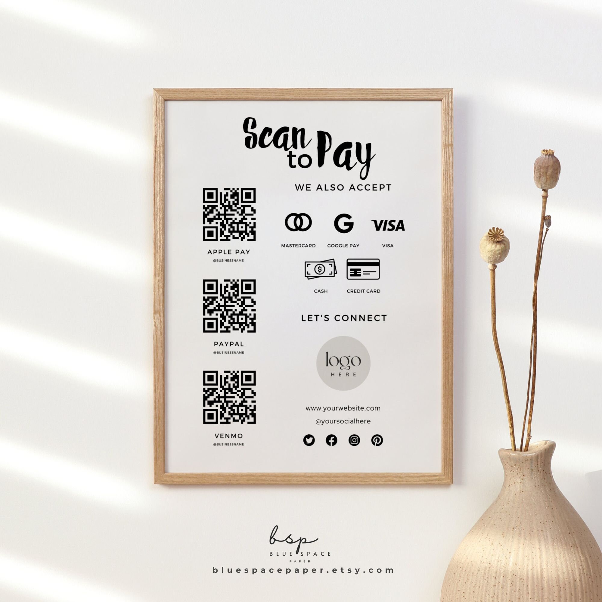 Craft Show Payment Sign, Vendor Display Stand, Custom Payment Sign, QR ...