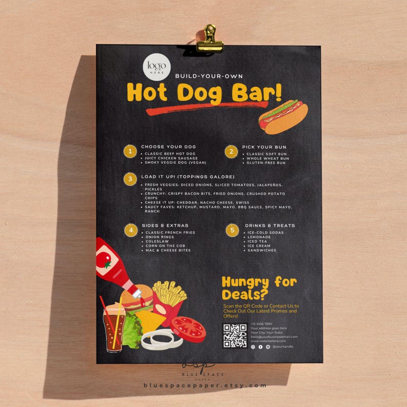 Hot Dog Bar Sign Menu, Food Tent Card Printable, Chalk Board Signs ...