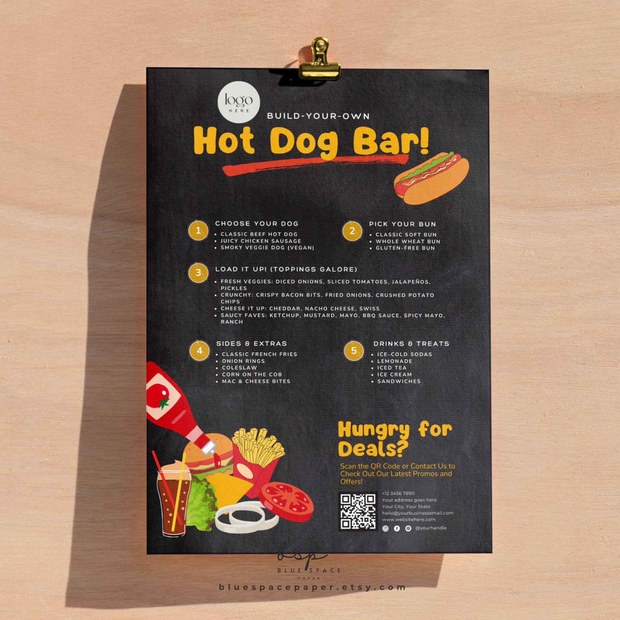 Hot Dog Bar Sign Menu, Food Tent Card Printable, Chalk Board Signs ...