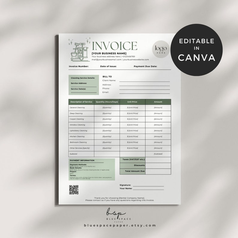 House Cleaning Invoice, Commercial Cleaning Invoice Template, Cleaning ...