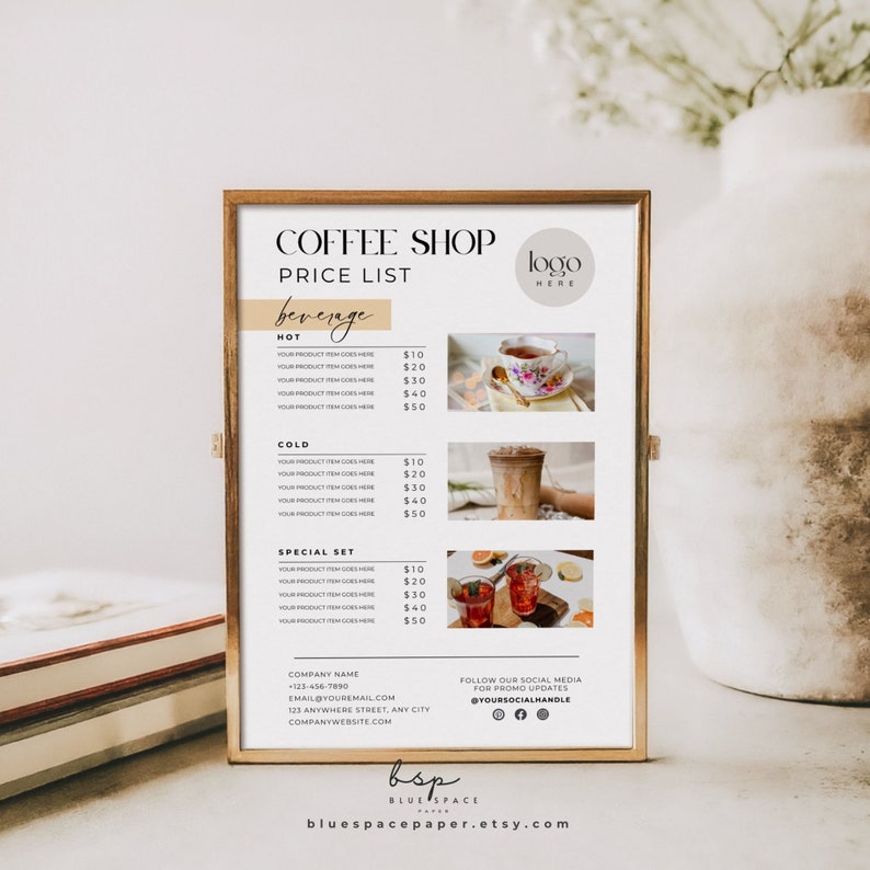 Coffee Shop Price List, Cafe Menu Template, Bakery Menu Template ...