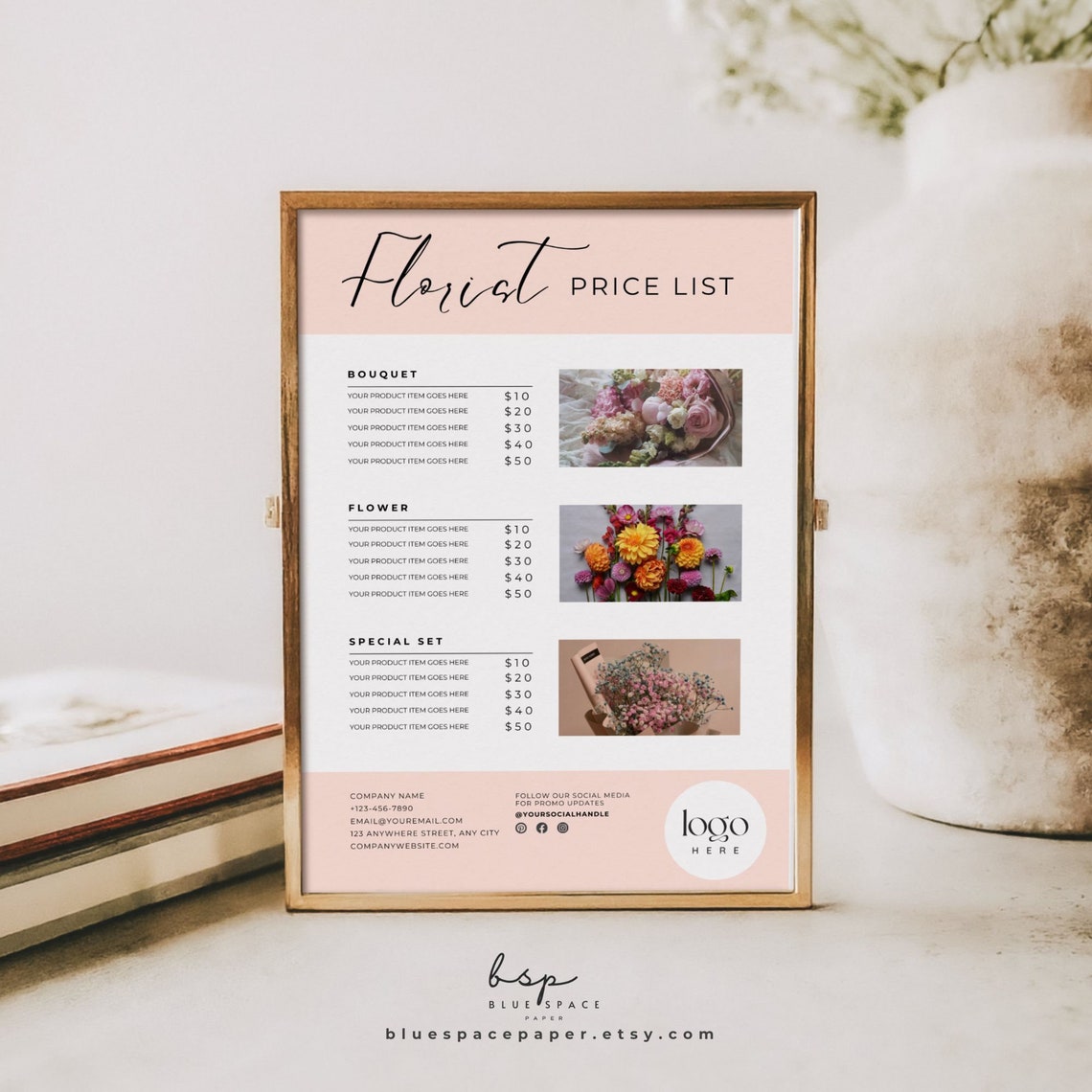 Florist Price List, Flower Bouquet Price List, Floral Flyer Template ...