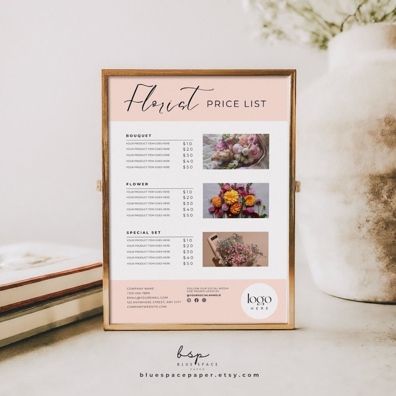Florist Price List, Flower Bouquet Price List, Floral Flyer Template ...