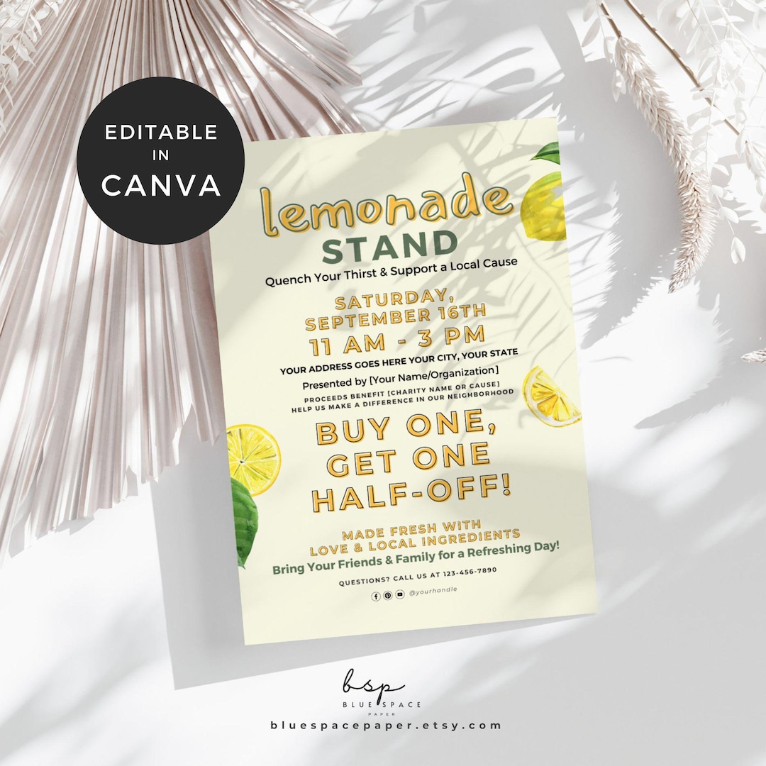 Lemonade Stand Flyer, DIY Flyer Template Event, Lemonade Sale Sign ...