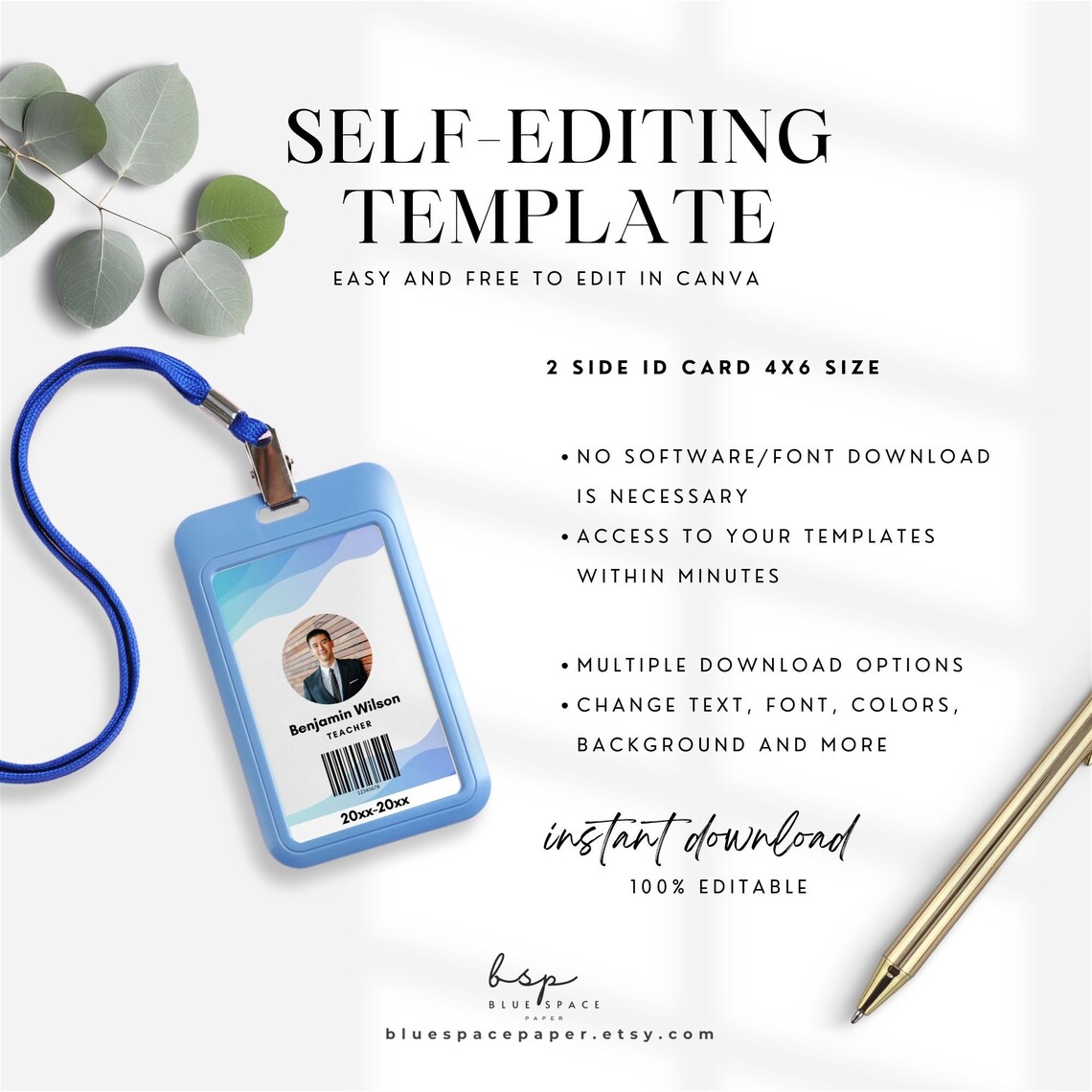 Teacher ID Badge Template, Homeschool Teacher ID Card, ID Card Template ...