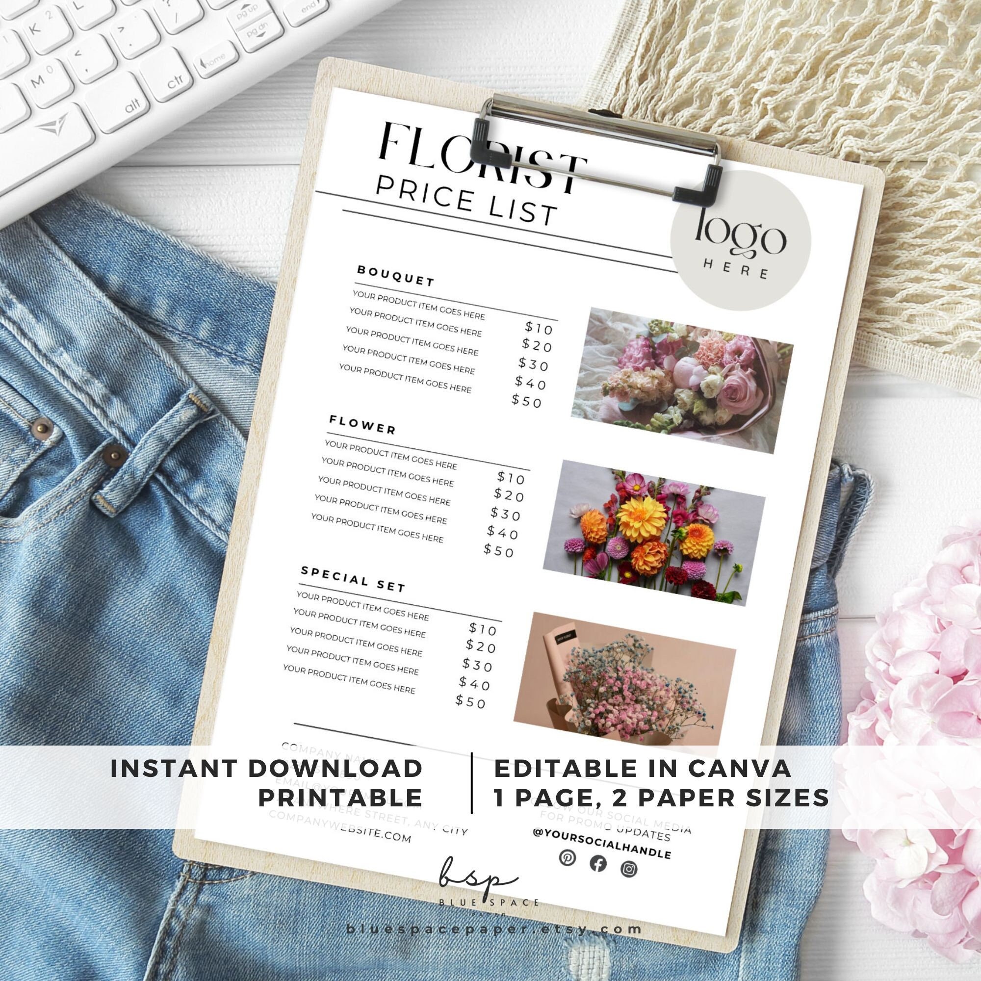 Price List Template Flowers, Florist Price List, Flower Bouquet Price ...