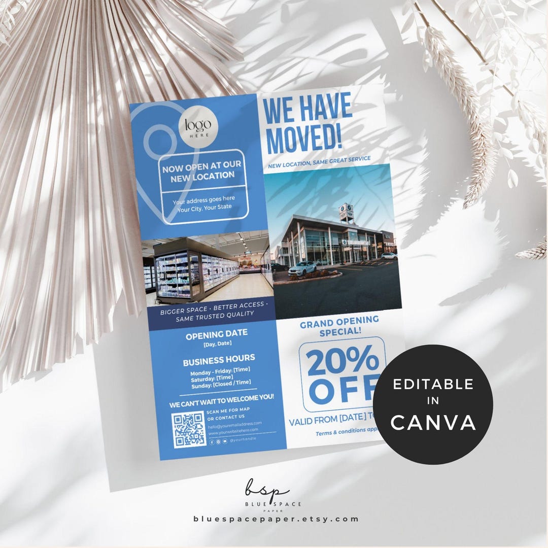 New Location Flyer Canva, DIY Flyer Template Canva, New Shop ...