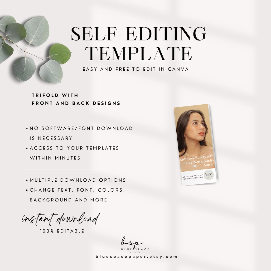 Makeup Artist Brochure, Wedding Hair and Makeup Menu, Trifold Pamphlet ...