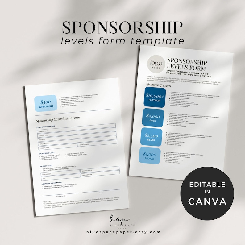 Sponsorship Levels Form, Sponsor Forms, Sponsorship Package Template ...