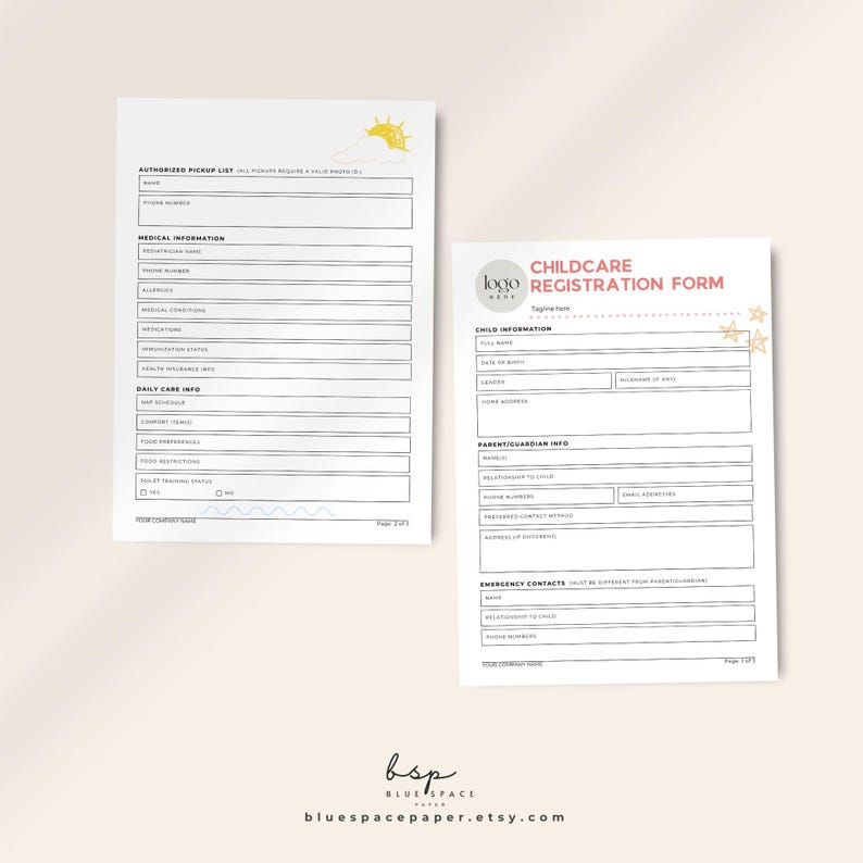 Childcare Registration Form, Enrollment Forms Day Care, Daycare Business Template, Daycare ...