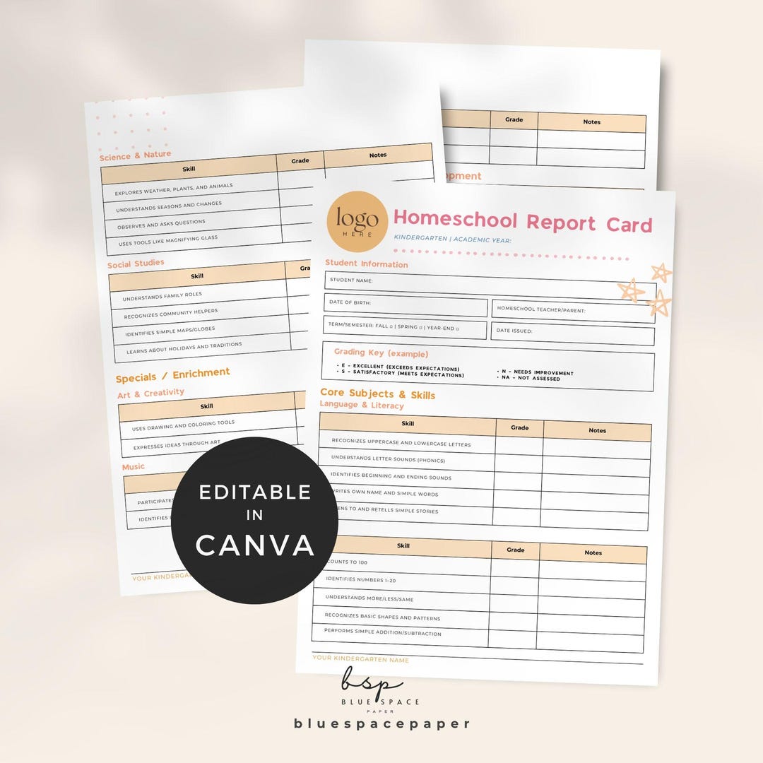 Homeschool Report Card Kindergarten, Toddler Report Template Canva ...