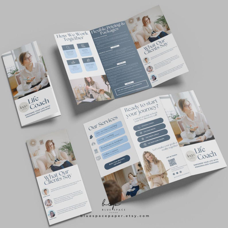 Coaching Brochure, Life Coach Brochure Template Canva, DIY Flyer ...