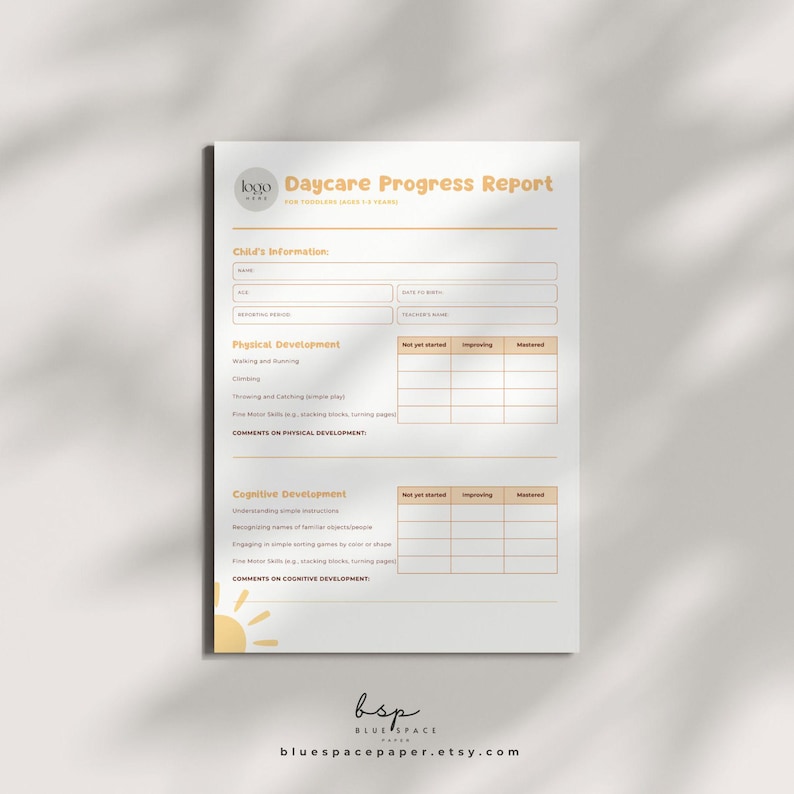 Daycare Progress Report, Preschool Forms, Preschool Progress Report Template, Daycare Daily ...