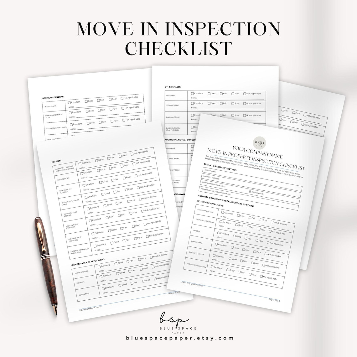 Move in Inspection Form, Rental Inspection Checklist, Property ...