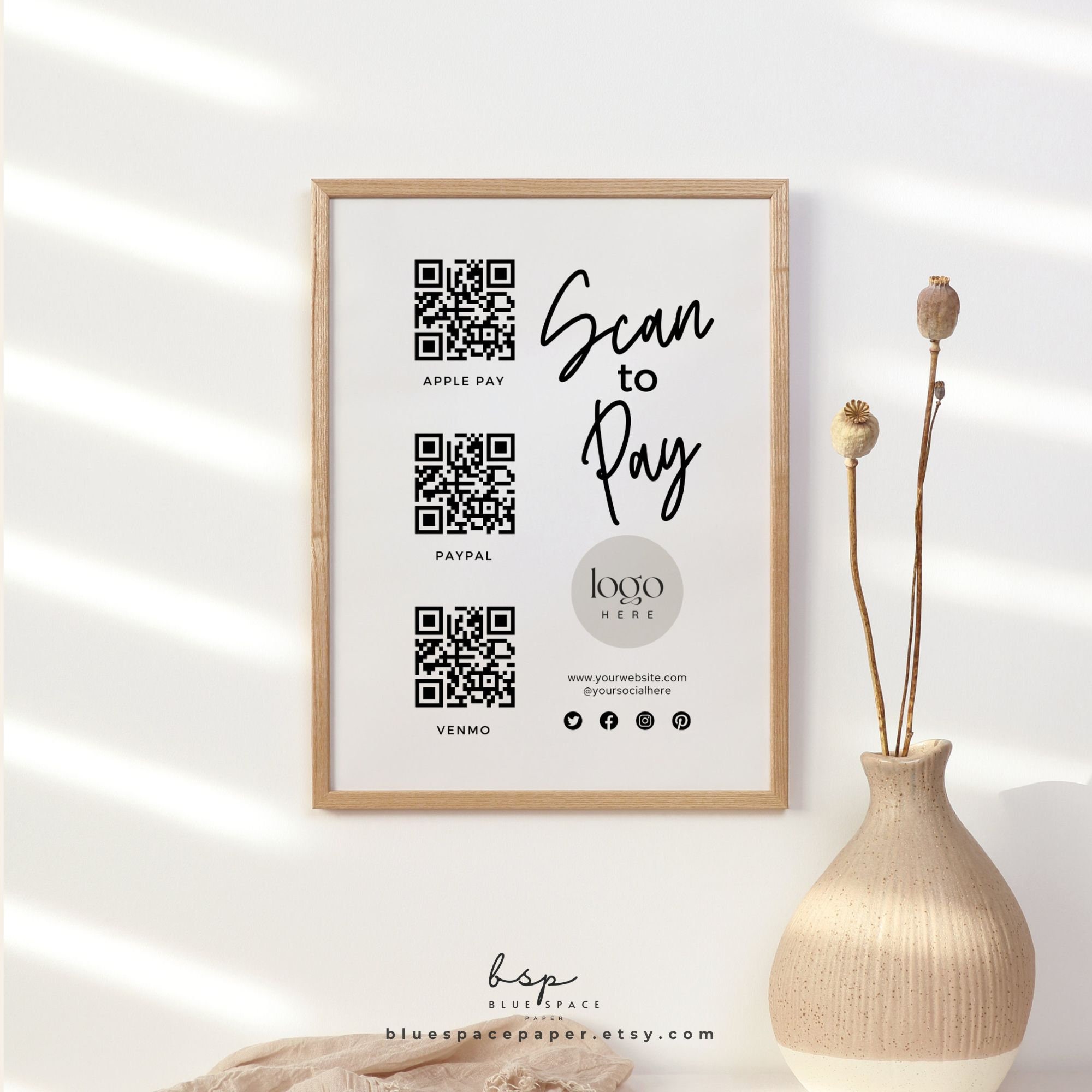 Market Payment Sign, Printable QR Code Sign Business With Logo, Craft ...