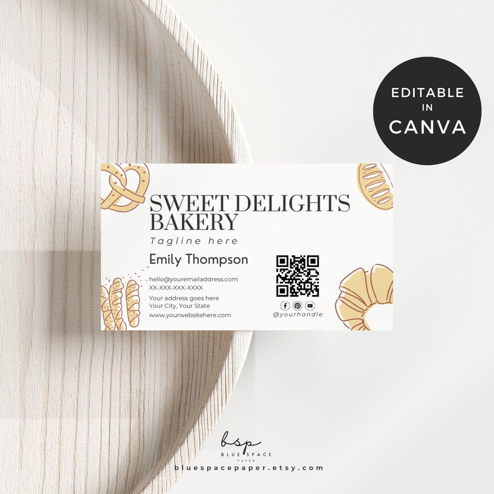 Bakery Business Cards Boho, Editable QR Code Template, DIY Business ...