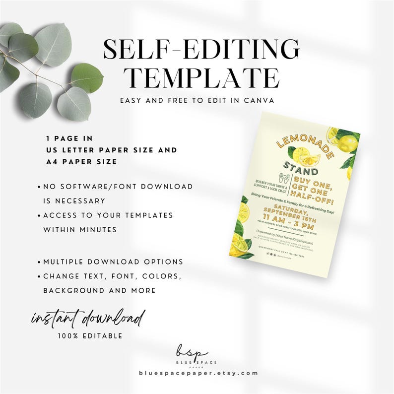 Lemonade Stand Flyer Template, DIY Flyer Template Youth, Lemonade Drink ...