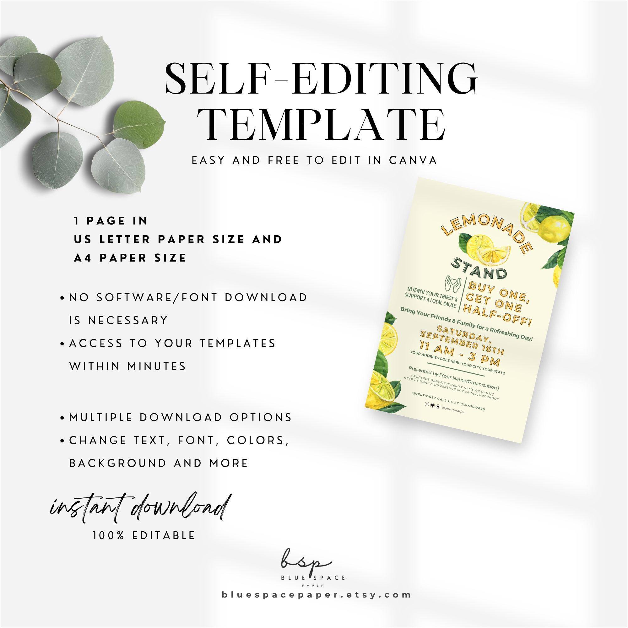 Lemonade Stand Flyer Template, DIY Flyer Template Youth, Lemonade Drink ...