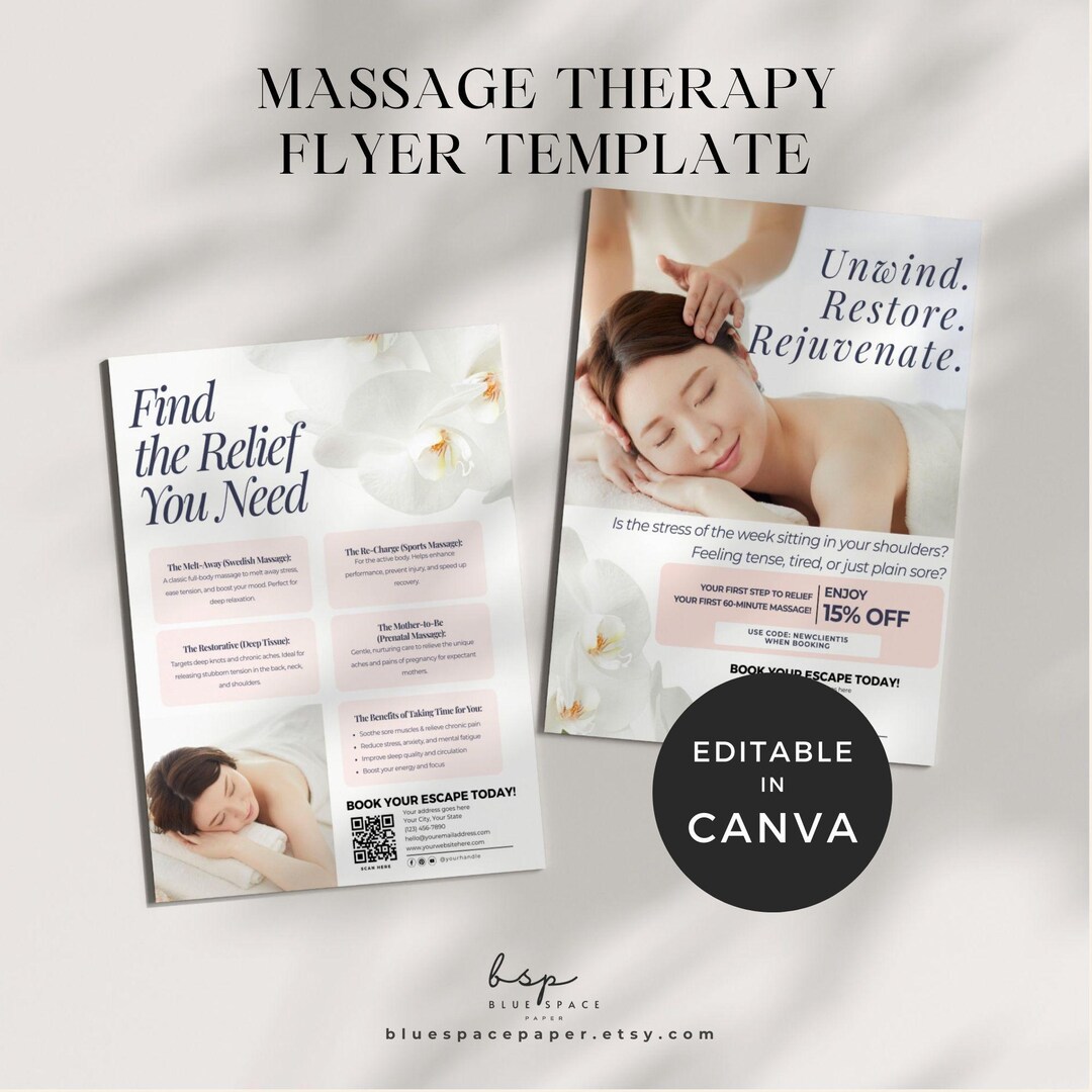 Massage Therapy Flyer, Home Spa Service Flyer, Wellness Templates Canva ...