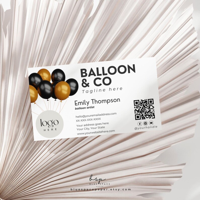 Balloon Business Card Template, QR Code Business Card, Balloon Decor ...