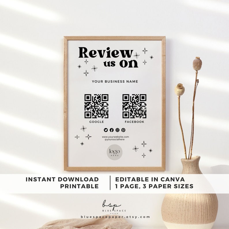 Google Review Canva Template, Leave Us A Review Template QR Code ...