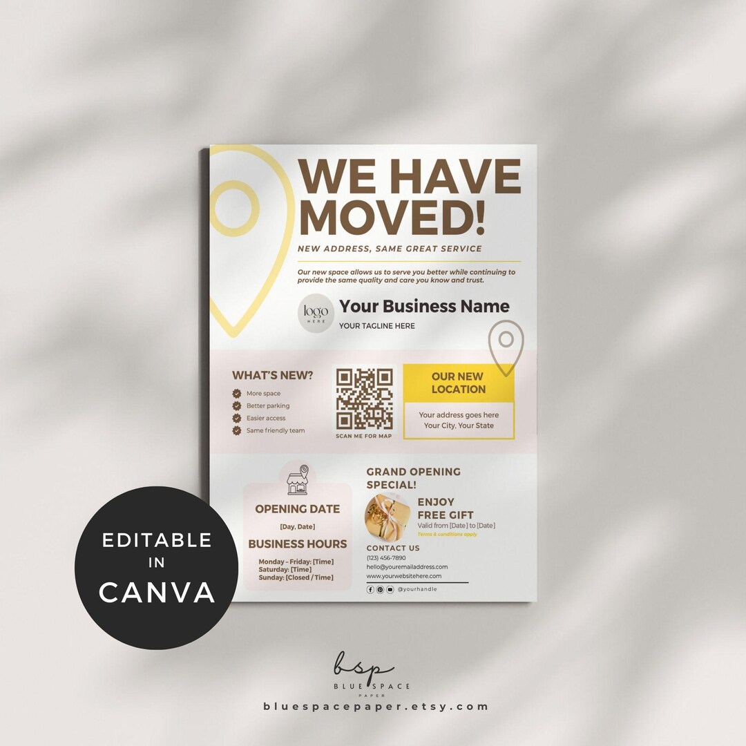 We Have Moved Flyer, New Location Flyer Canva, Grand Opening ...
