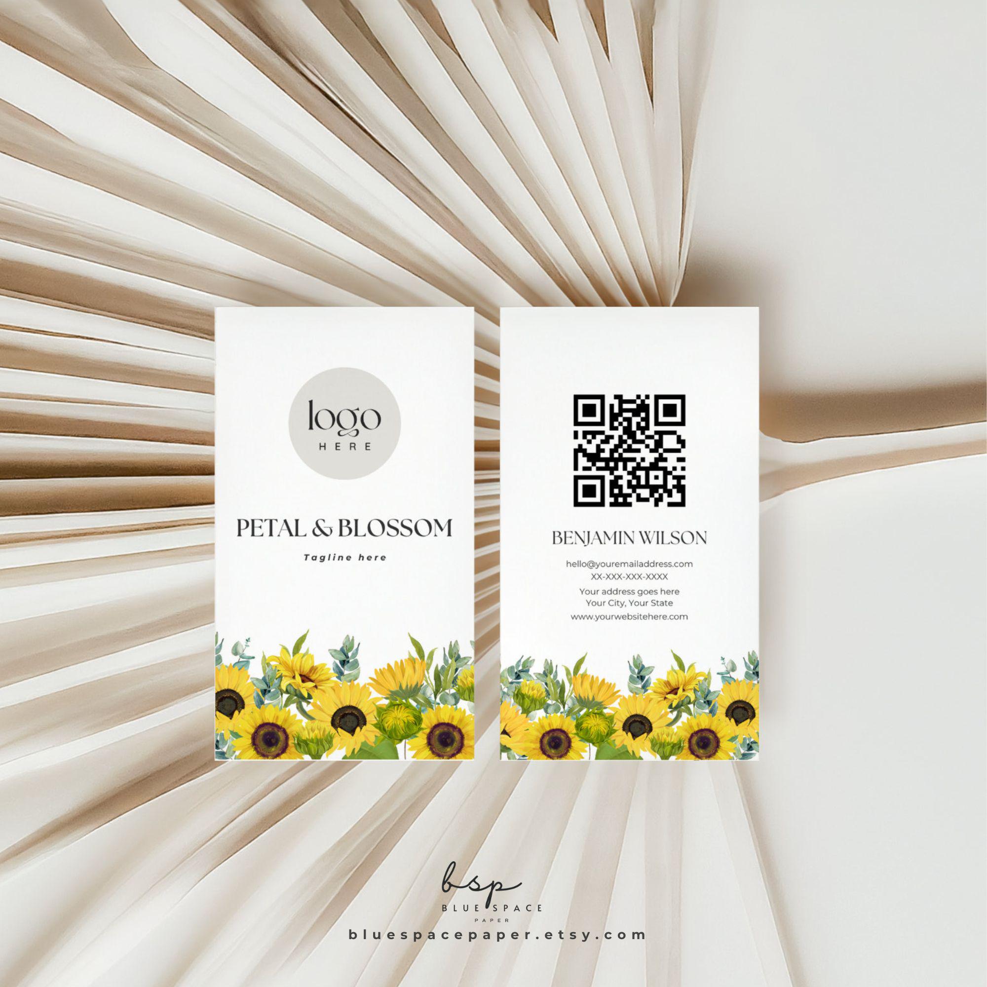 Business Cards for Florist, Sunflower Business Card Canva, Flower Shop ...
