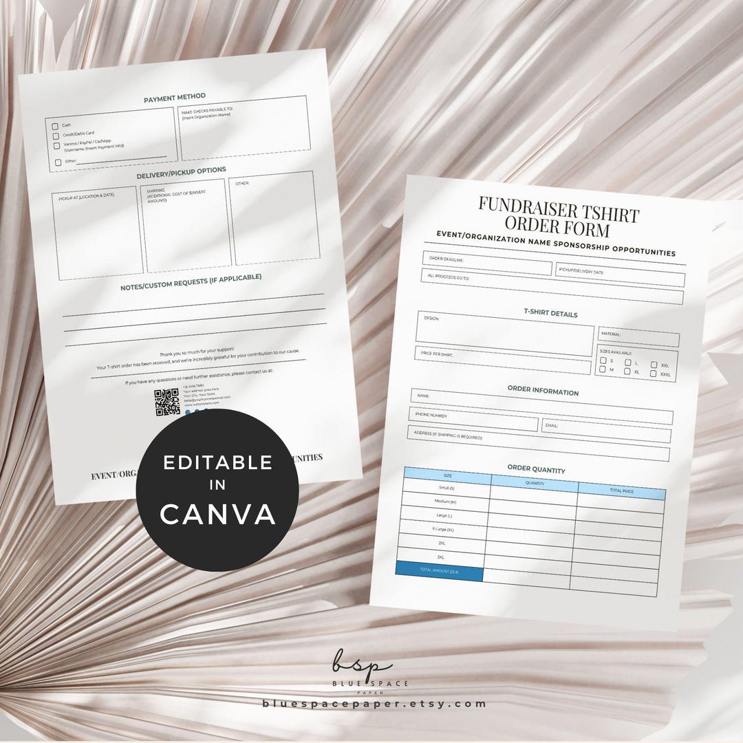 Fundraiser Tshirt Order Form, Non Profit Fundraiser Form, PTA PTO Forms ...