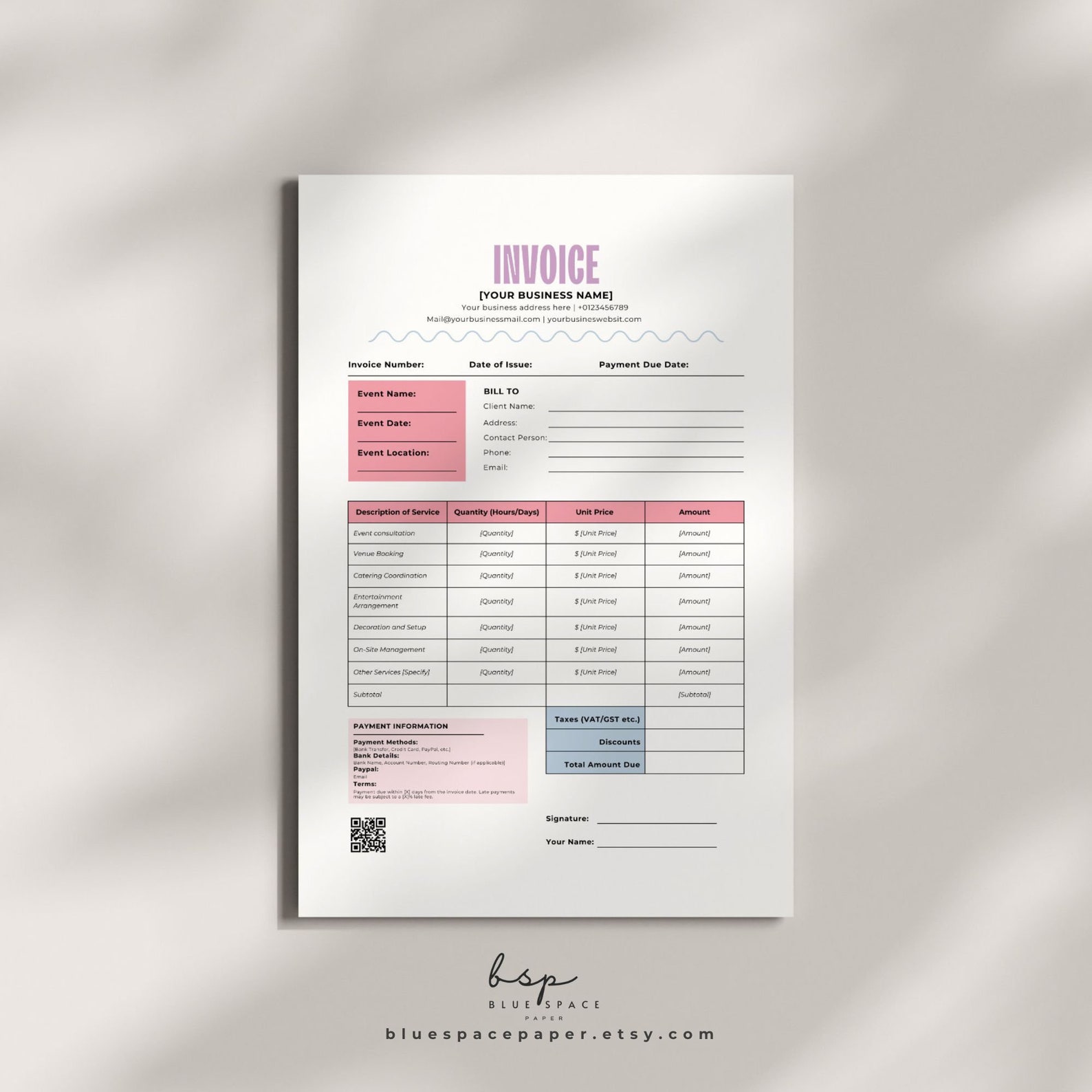 Event Planner Invoice Template, Event Planning Template, Editable ...
