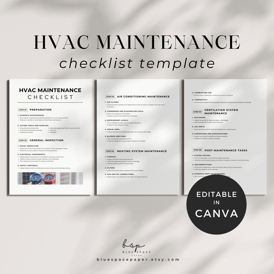 HVAC Maintenance Checklist, HVAC Inspection Checklist Template Canva ...