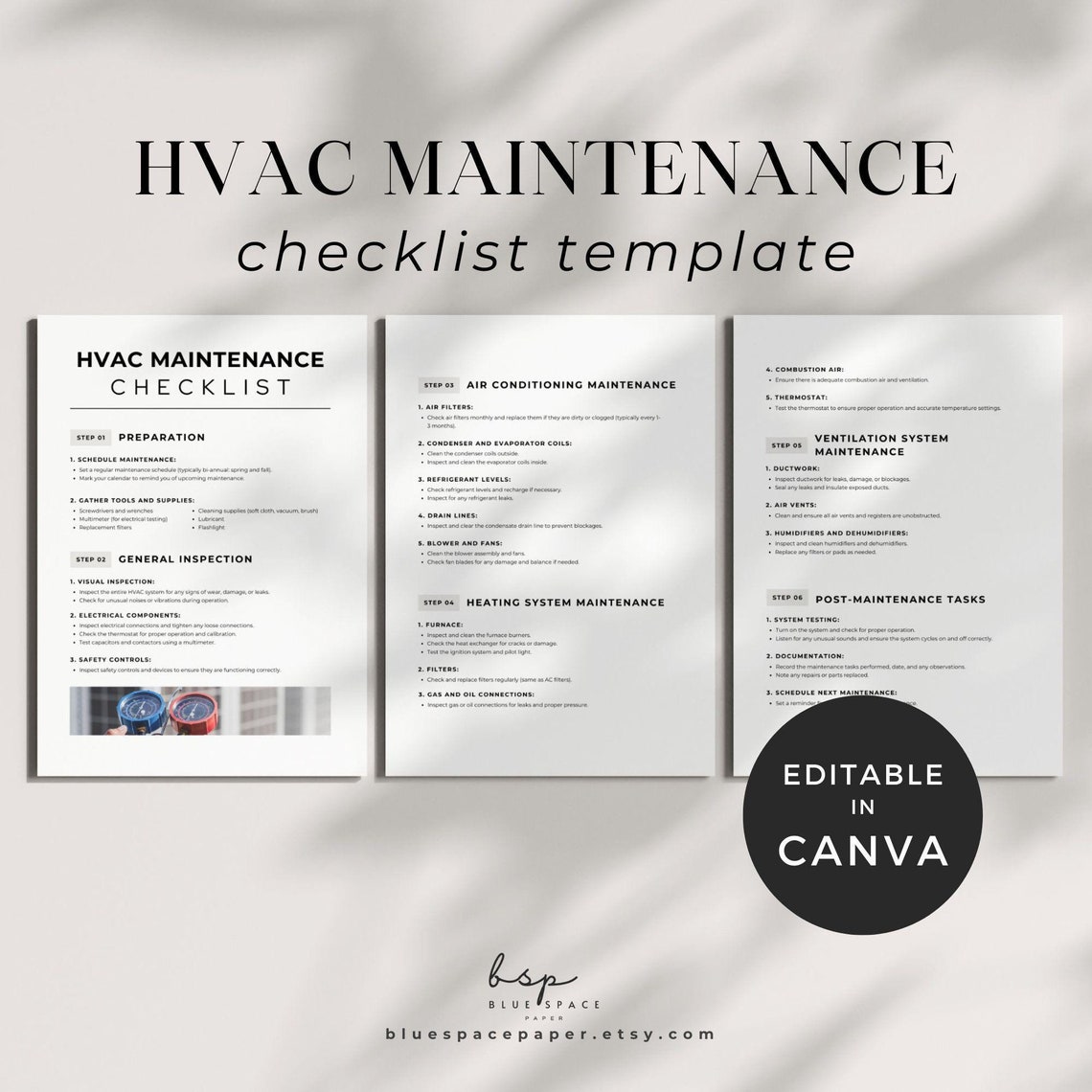 HVAC Maintenance Checklist, HVAC Inspection Checklist Template Canva ...